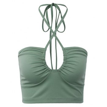Emmiol Free shipping 2025 Rib Cross Halter knitting Cami Top Green M in Tank Tops & Camis online ...