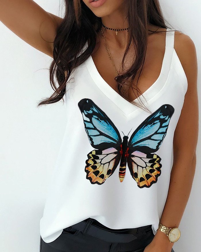 2022 Butterfly Print Front Cami Top White XL In Tank Tops & Camis ...
