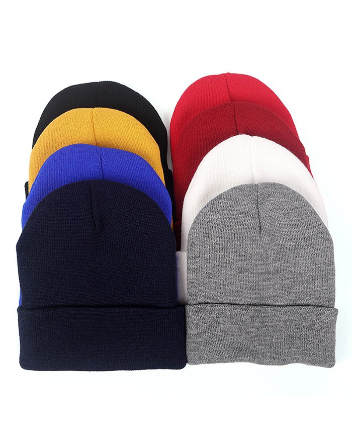 2021 Solid Knitted Cuffed Beanie Hat White ONE SIZE In Hat Online Store ...