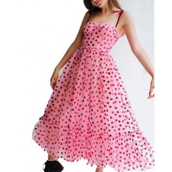 2020 Heart Beaded Mesh Sling Maxi Dress Pink S In Maxi Dresses Online ...