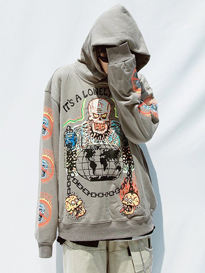 2021 Sudadera con capucha con estampado de calavera y graffiti para ...