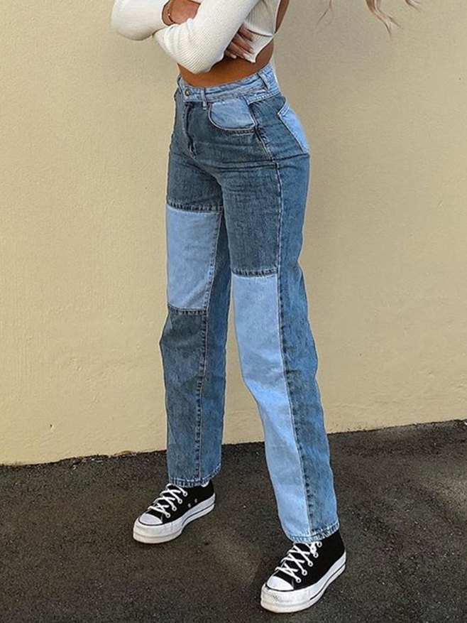 Emmiol Kostenloser Versand 2025 Kontrast Flickwerk Gerade-Fu? Jeans ...