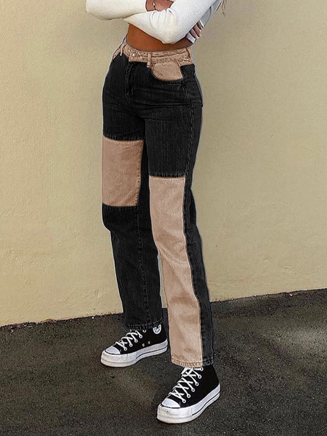 Emmiol Kostenloser Versand 2024 Kontrast Flickwerk Gerade-Fu? Jeans ...