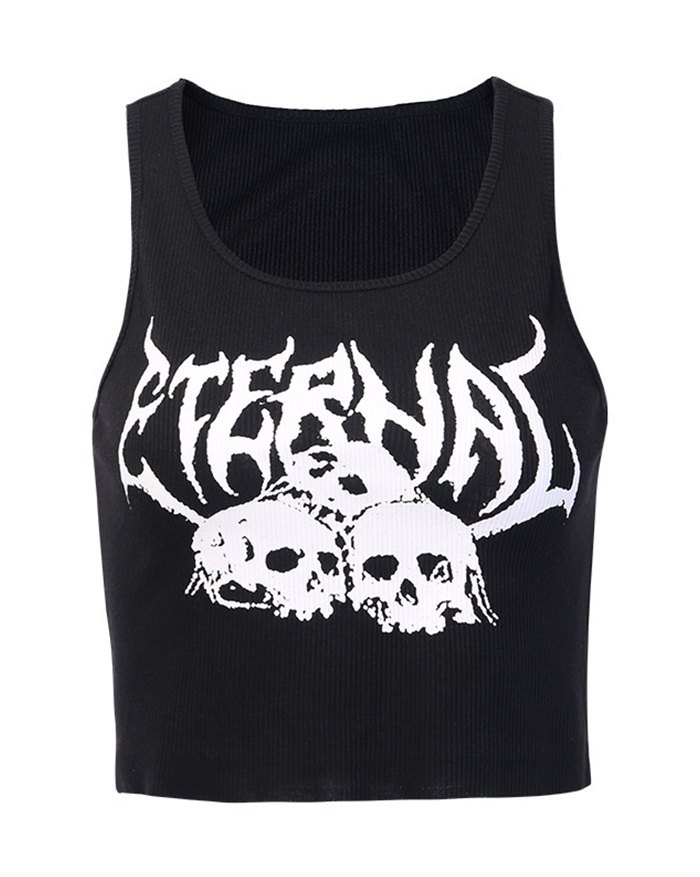 Emmiol Free shipping 2026 Halloween Skull Print Tank Top Black S in ...