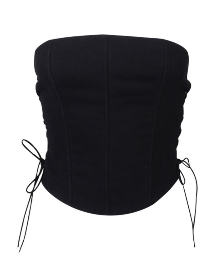 2022 Side Lace Up Drawstring Bustier Black S In Corset Tops Online ...