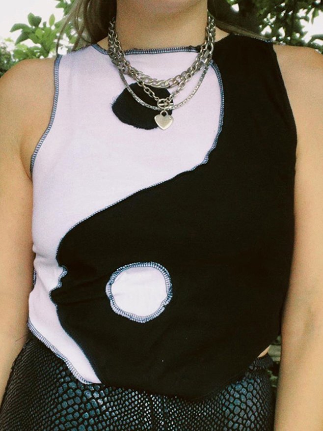 Emmiol Free shipping 2025 Contrast Patchwork Tank Top Black M in Tank ...