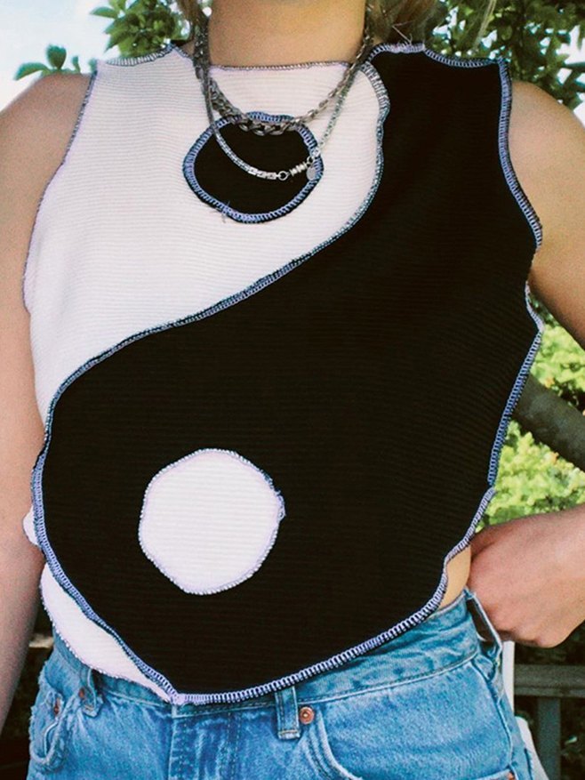 Emmiol Free shipping 2025 Contrast Patchwork Tank Top Black M in Tank ...