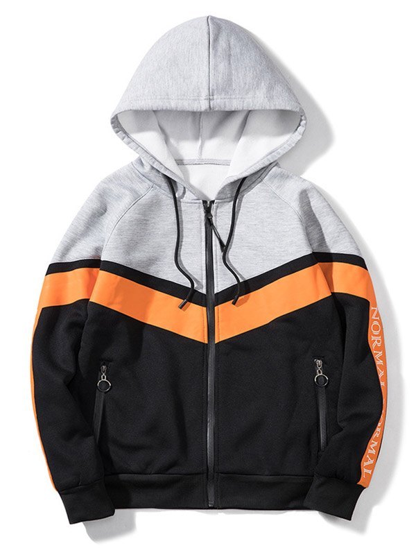 Emmiol Free shipping 2025 Men's Color Block Zip Up Hoodie Black XL in ...