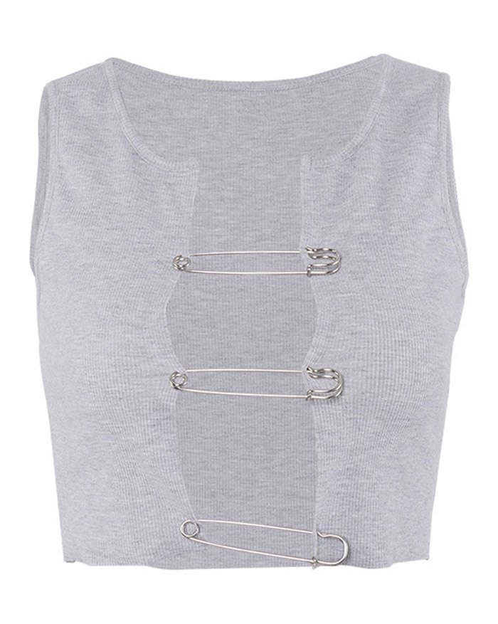 Emmiol Free shipping 2025 Safety Pin Ribbed Tank Top Gray S in Tank ...