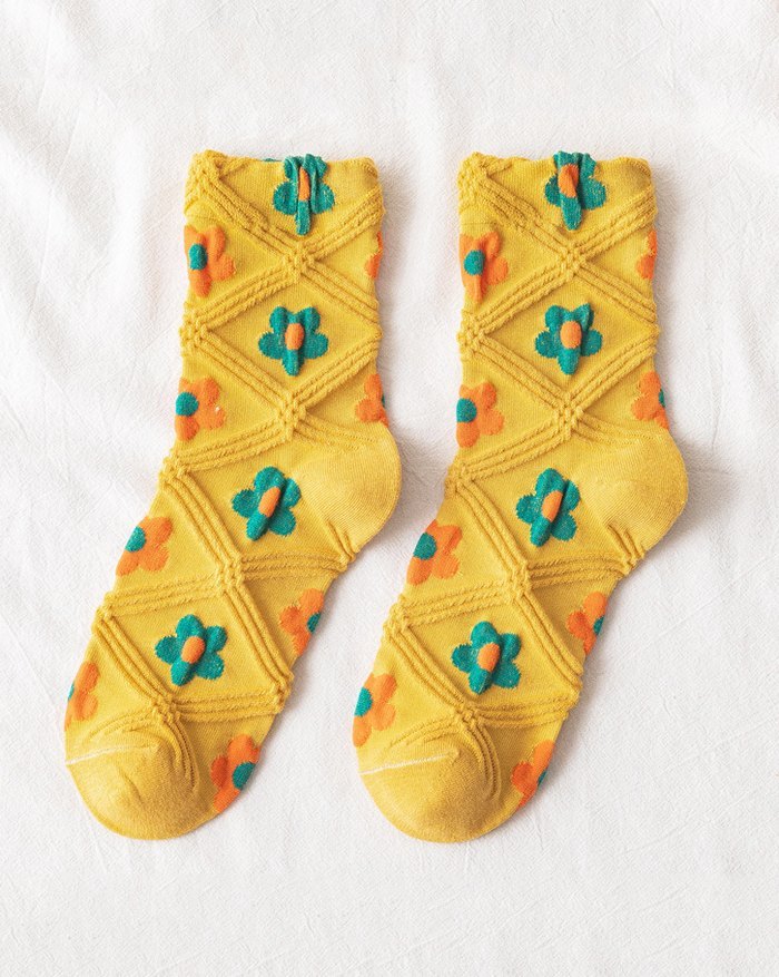 Emmiol Free shipping 2025 Daisy Pattern Socks Yellow ONE SIZE in Socks ...