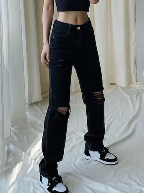 Emmiol Envío gratis 2024 Jeans rasgados rasgados High Street Negro M de ...