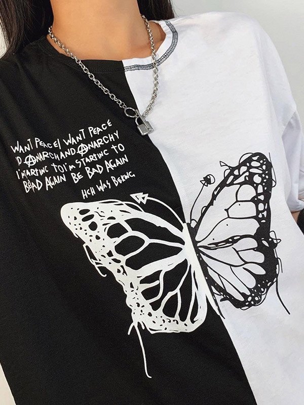Emmiol Free shipping 2025 Two-Tone Butterfly Short Sleeve Tee ...