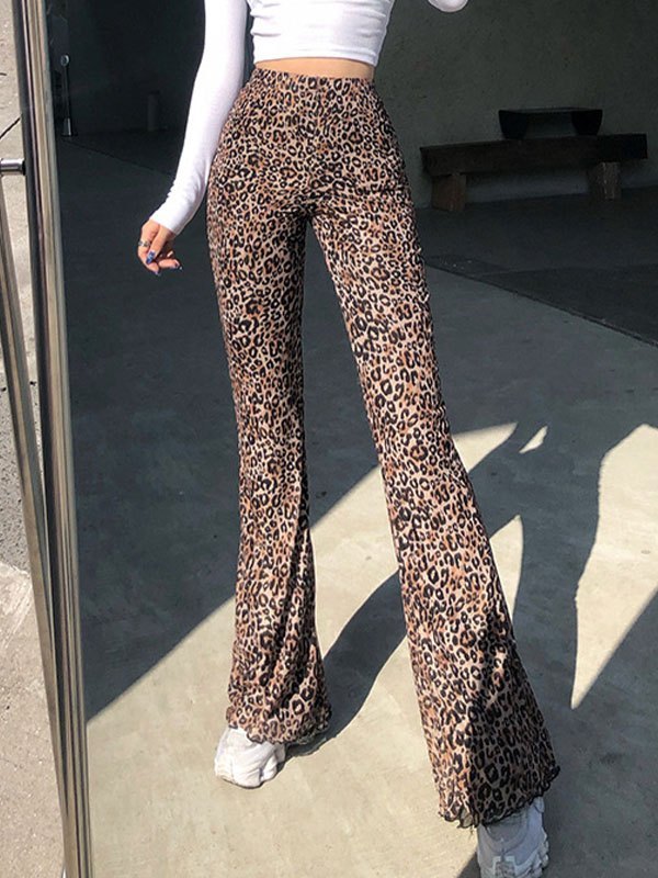 Emmiol Free shipping 2025 Leopard Print Flare Leg Pants Leopard Print M ...