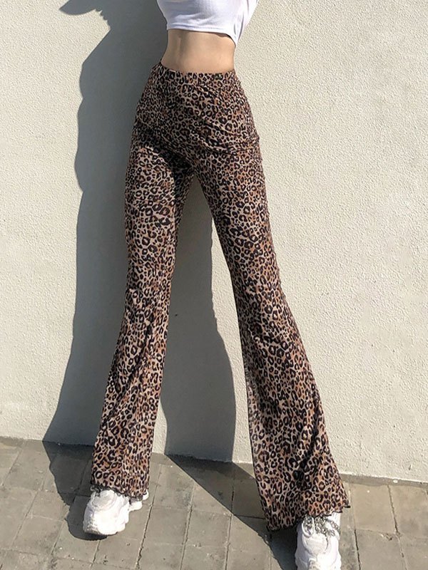 Emmiol Free shipping 2025 Leopard Print Flare Leg Pants Leopard Print M ...