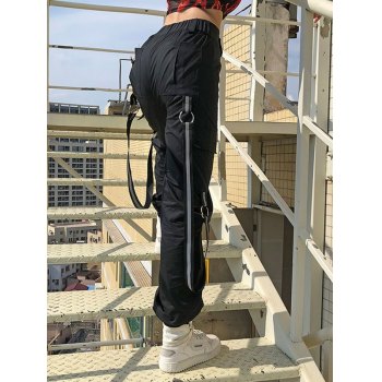 Emmiol Free shipping 2026 Reflective Strap Design Cargo Pants Black S ...