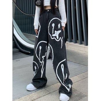 Emmiol Free shipping 2025 Graffiti Face Print Boyfriend Jeans in ...