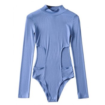 Emmiol Free shipping 2025 Side Cutout Long Sleeve Bodysuit Blue S in ...