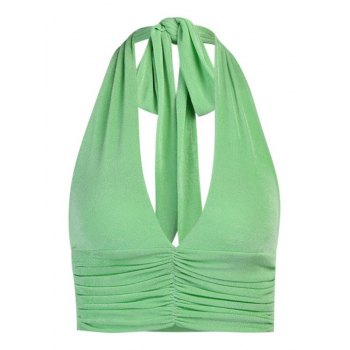 Emmiol Free shipping 2025 Halter Ruched Crop Tank Top Green M in Tank Tops & Camis online store ...