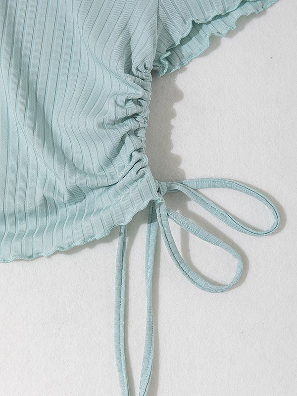 Emmiol Free shipping 2026 Side Drawstring Ribbed Crop Top Blue L in ...