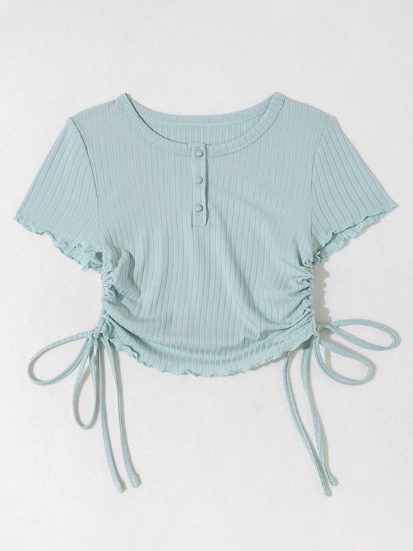 2022 Side Drawstring Ribbed Crop Top Blue L In Crop Tops Online Store ...