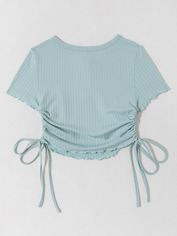 Emmiol Free shipping 2026 Side Drawstring Ribbed Crop Top Blue L in ...