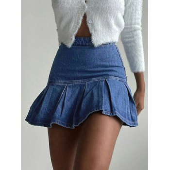 Emmiol Free shipping 2025 Denim Ruffle Mini Skirt Blue S in Skirts ...
