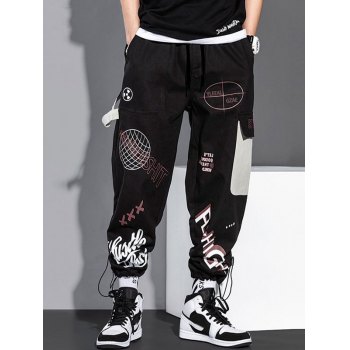 Emmiol Free shipping 2025 Men's Graphic Print Drawstring Pants Black L ...