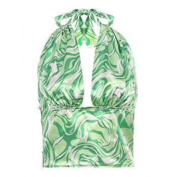 Emmiol Free shipping 2025 Satin Swirl Halter Crop Cami Top Green M in Tank Tops & Camis online ...