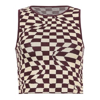 Emmiol Free shipping 2025 Checkered Print Crop Tank Top Brown S in Tank ...