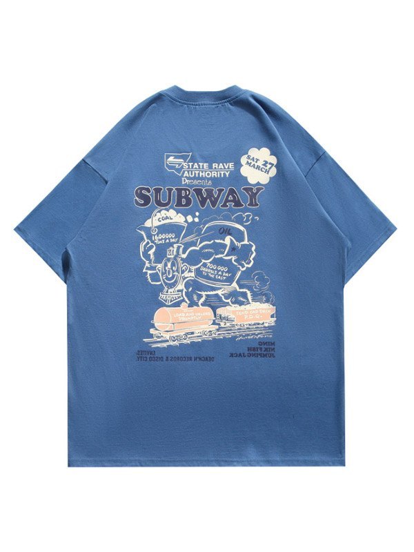 Emmiol Free shipping 2026 Subway Graphic Oversized Tee Blue XL in Short ...