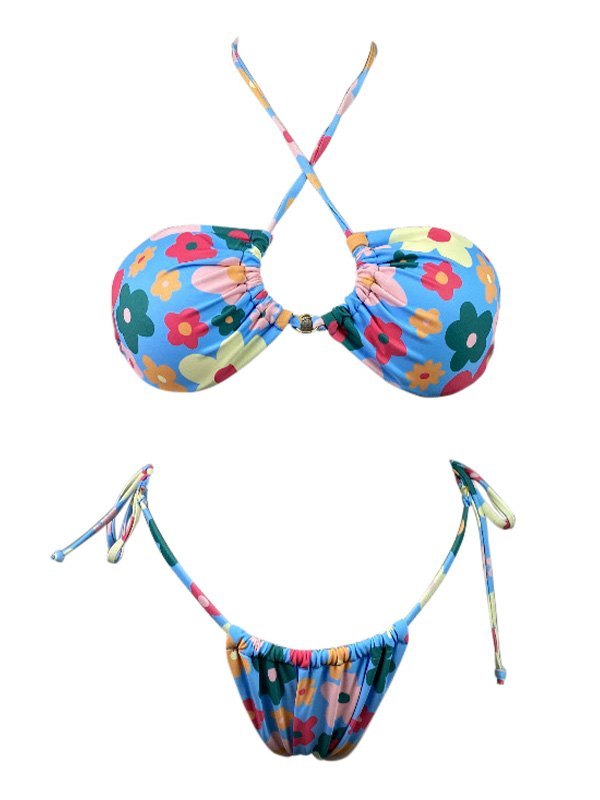 Emmiol Free Shipping 2024 Floral Versatile Bikini Set Blue L In Bikini
