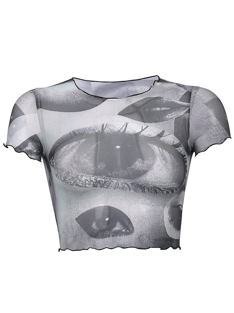 Emmiol Free shipping 2026 Eye Graphic Short Sleeve Crop Top White S in ...