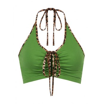 Emmiol Free shipping 2025 Leopard Trim Halter Crop Cami Top Green L in Tank Tops & Camis online ...