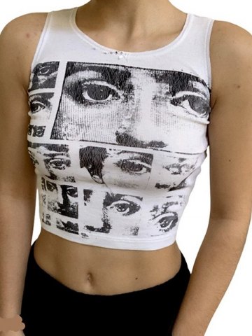 2022 Abstract Print Rib Crop Tank Top Chive S In Tank Tops & Camis ...