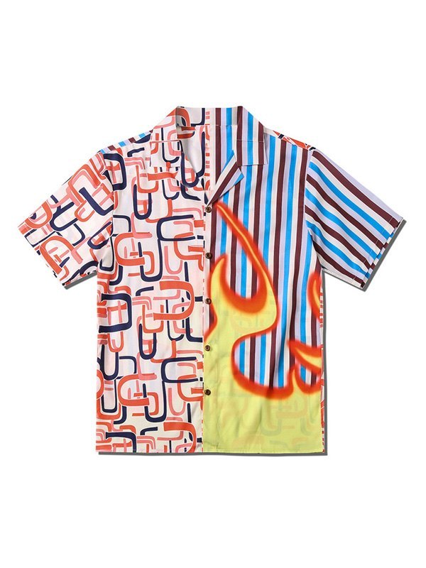 Emmiol Free shipping 2025 Men's Patchwork Mixed Print Shirt ...