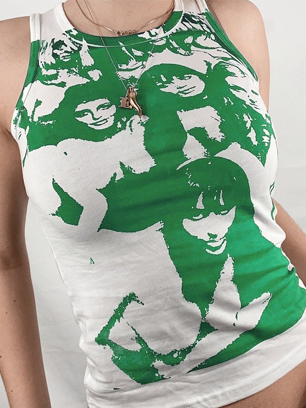 Emmiol Free shipping 2026 Vintage Girl Graphic Crop Tank Top Turquoise ...