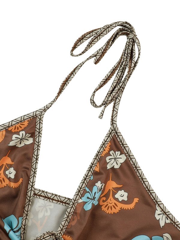 Emmiol Free Shipping 2023 Floral Print Halter Crop Cami Top Brown S In