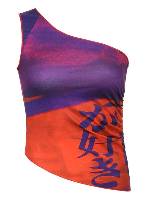 Emmiol Free shipping 2025 Irregular One Shoulder Printed Tank Top ...