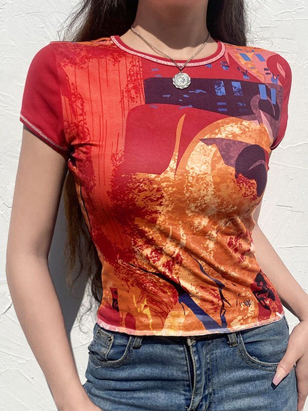 Emmiol Free shipping 2025 Abstract Print Crop Top multicolorple Colors ...