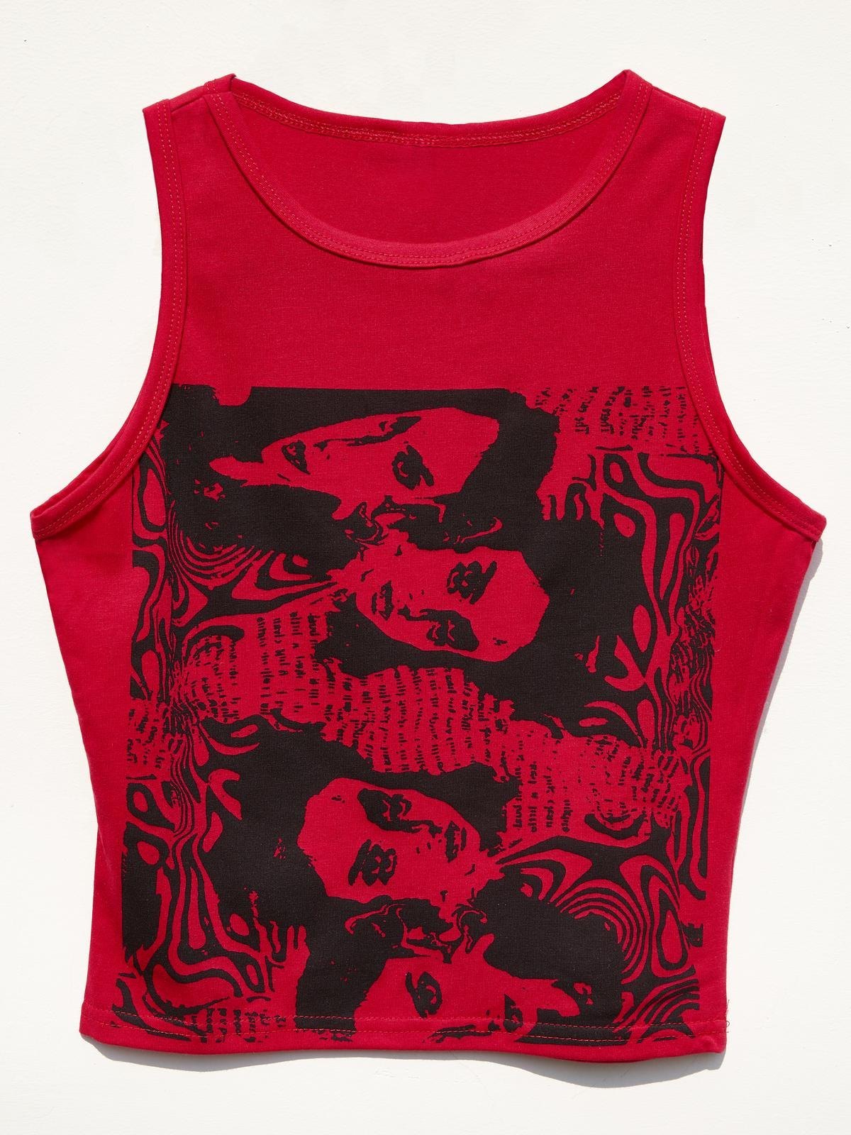 Emmiol Free shipping 2025 Gothic Screen Print Crop Tank Top Red M in ...