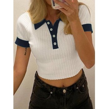 Emmiol Free shipping 2025 Rib Knit Ringer Crop Top White S in Tops ...