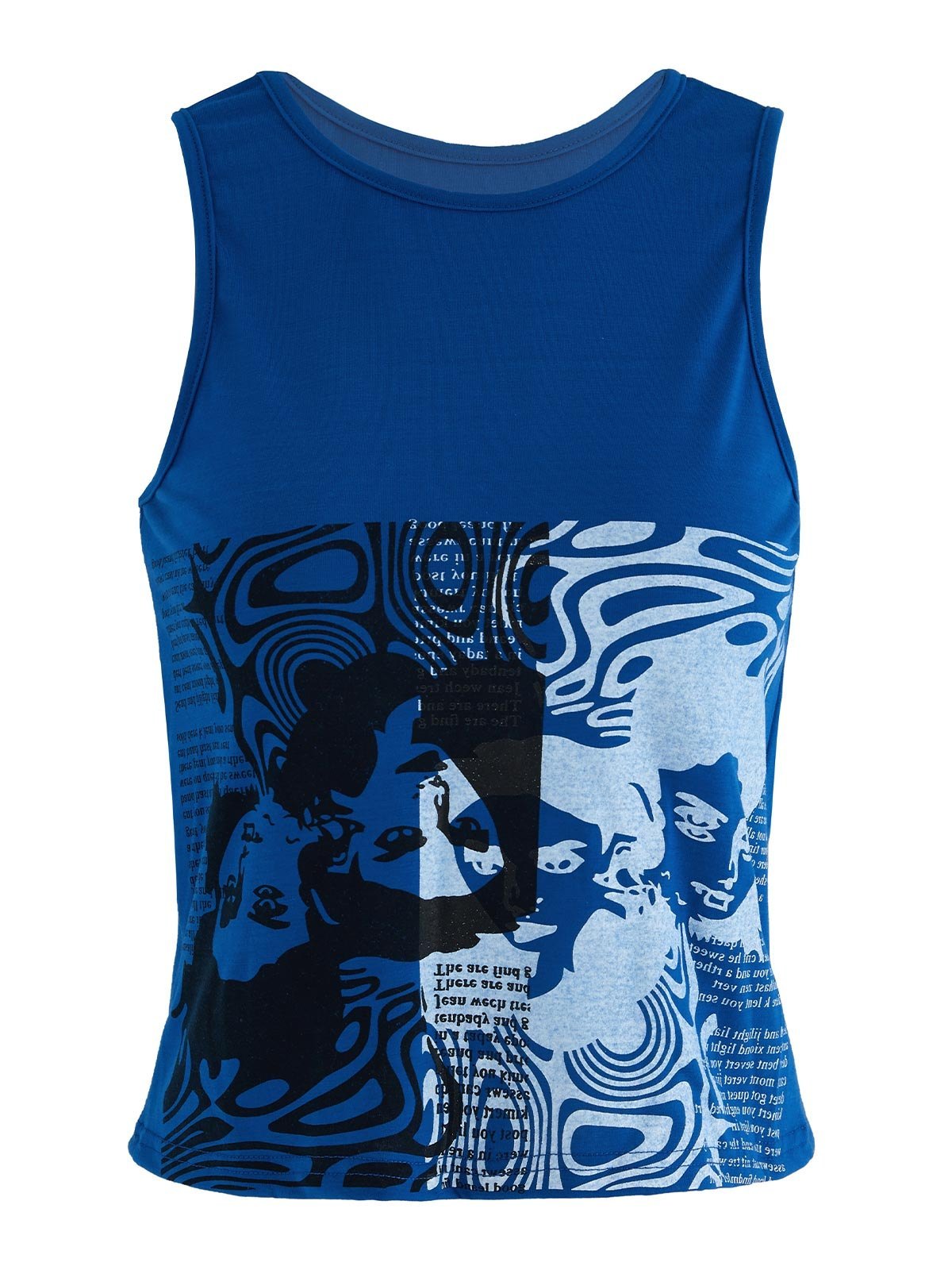 Emmiol Free shipping 2025 Abstract Face Print Crop Tank Top Blue S in ...