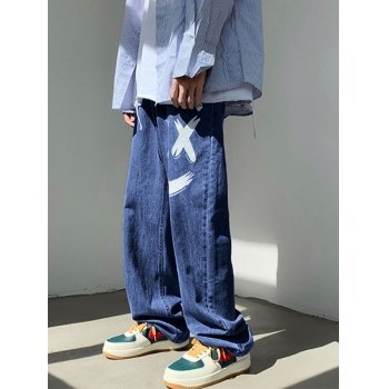 Emmiol Free shipping 2025 Men's Evil Smile Skate Jeans Navy Blue L in ...