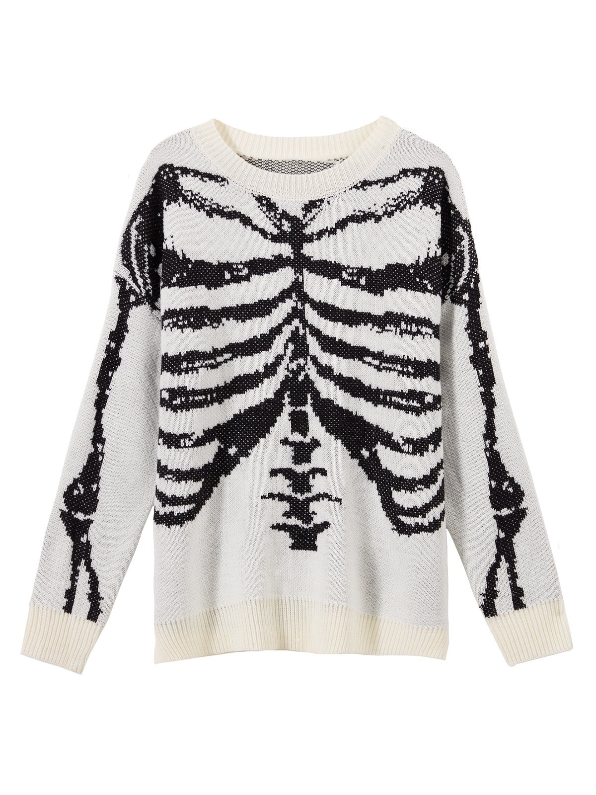 Emmiol Free shipping 2025 Crew Neck Skeleton Pullover Sweater White L ...
