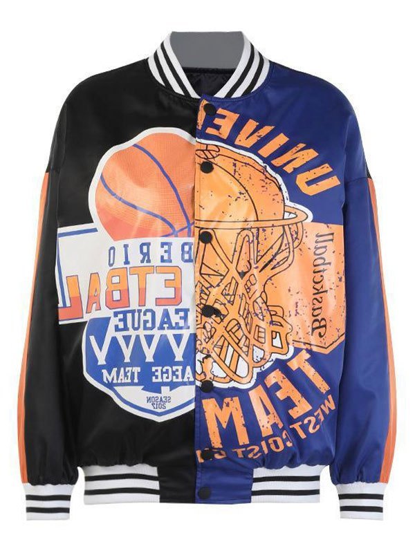 Emmiol Free shipping 2024 Oversized Basketball Varsity Jacket Black S ...