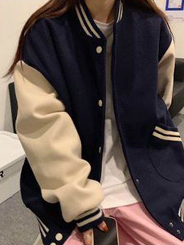 Emmiol Free shipping 2025 Vintage Patchwork Varsity Jacket Blue M in Jackets & Coats online ...