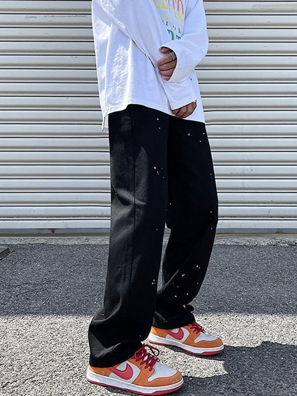 Emmiol Free shipping 2025 Men's Splash Ink Print Straight Jeans Black L ...