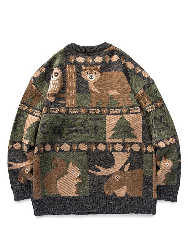 Emmiol Free shipping 2026 Men's Animal World Jacquard Sweater Gray M in ...