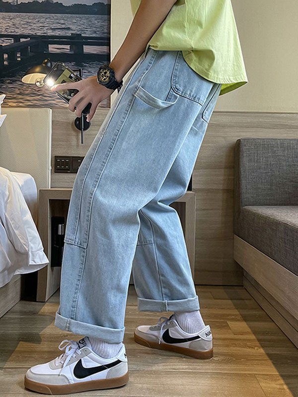 Emmiol Free shipping 2025 Men's Oversized Sagging Straight Jeans Blue ...