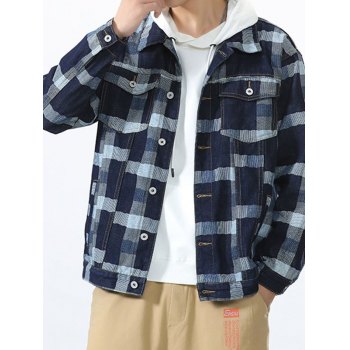 Emmiol Free shipping 2024 Men's Checkered Denim Jacket Blue L in Jacket ...